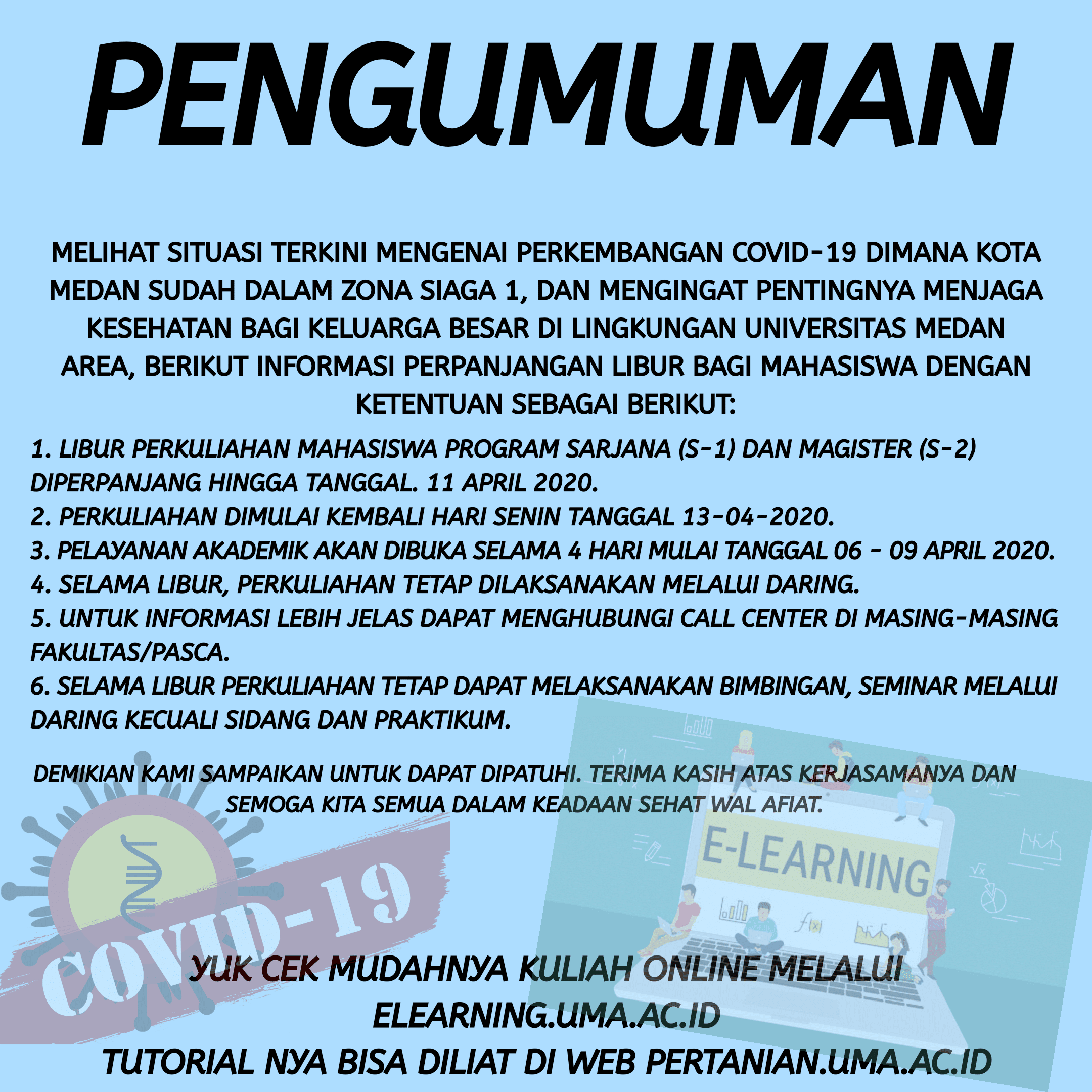 PENGUMUMAN PERPANJANGAN LIBUR (KULIAH ONLINE) FAKULTAS PERTANIAN ...